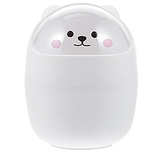 LIFKOME Desk Trash Cute Mini Desktop Trash Can with Swing Lid Small Desktop Waste Garbage Bin for Tabletop or Coffee Table Plastic Trash Can Shake Cover Garbage Can (White) Mini Waste Bucket