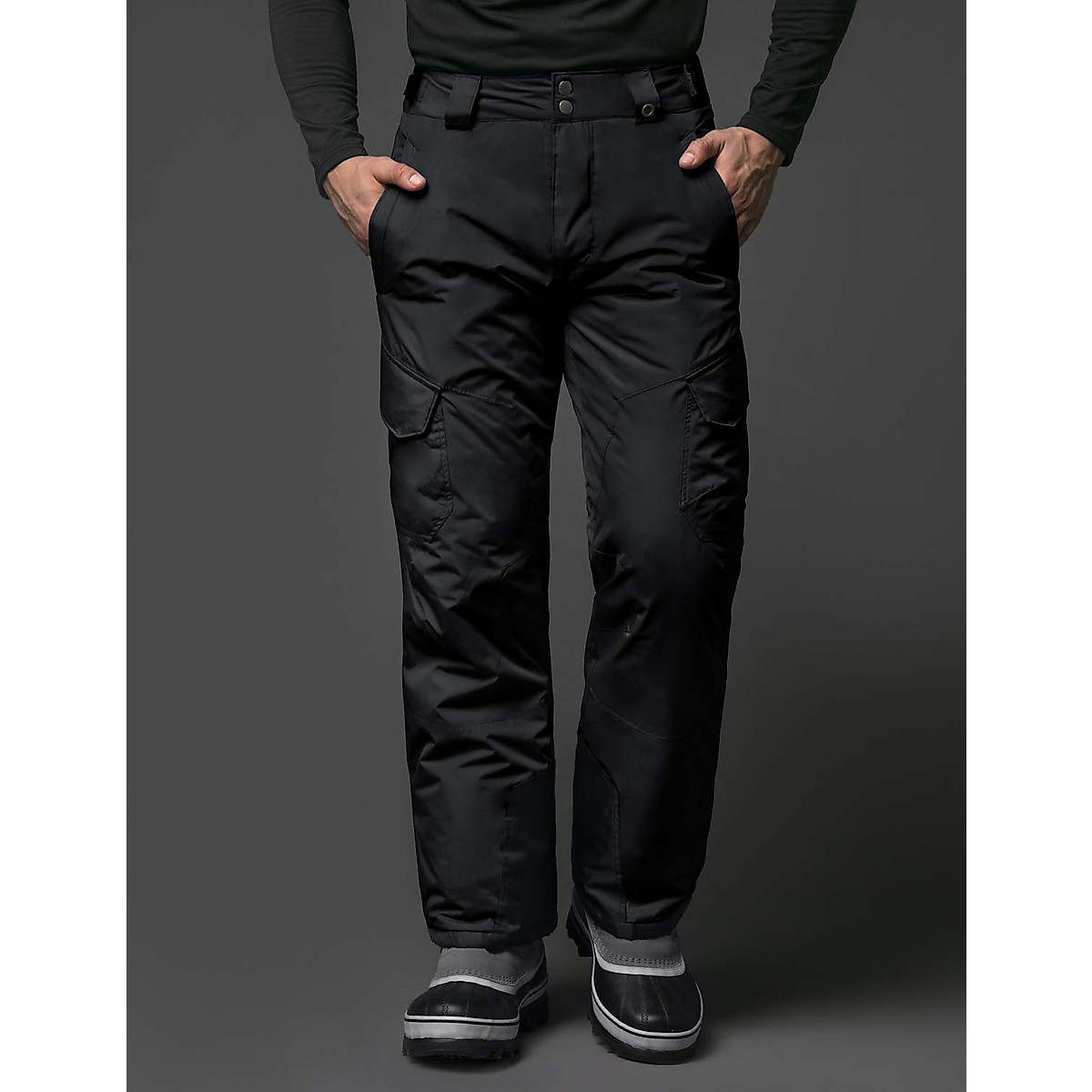 TSLA Men's Winter Snow Pants, Waterproof Insulated Ski Pants, Ripstop Windproof Snowboard Bottoms, Snow Cargo Black, Large