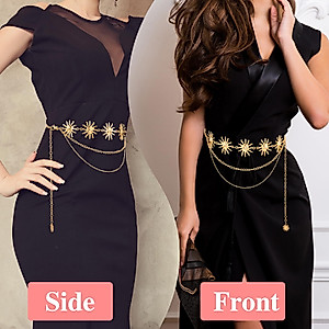 Andibro Cool Sun Multilayer Waist Chain Belt, Metal Sun Pendant Waist Belt Skinny Belts for Jean Pants Dress(gold sun)