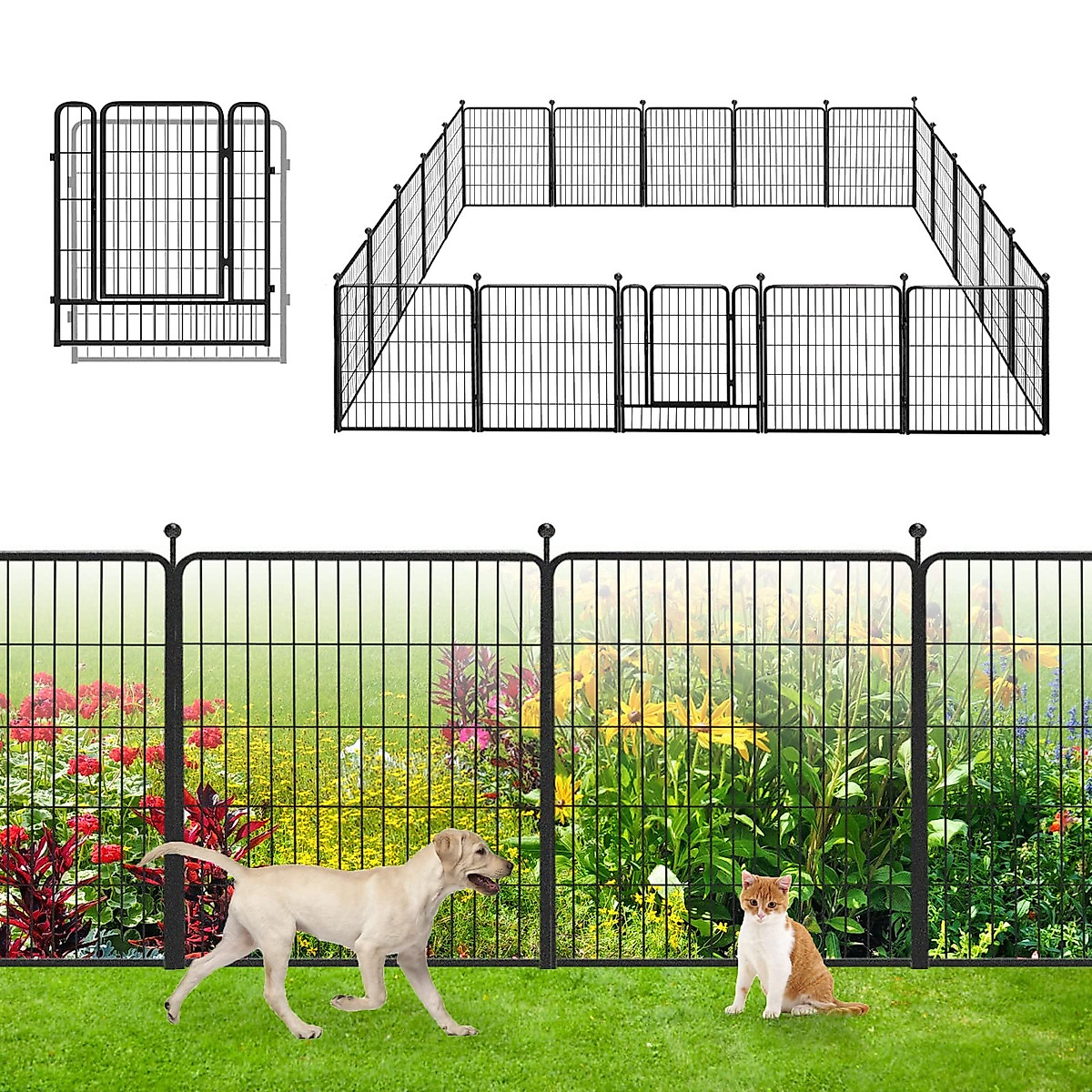 Decorative Garden Metal Fence 46ft (L)×32in(H) 20 Panels Heavy Duty Iron Wire Animal Barrier Temporary No Dig Fence Landscape Edging Privacy Fencing for Yard, Outdoor, Dog, Patio, Flower Bed