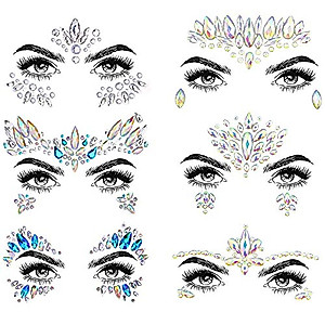 COKOHAPPY 6 Sets Noctilucent Face Jewels Tattoo Rhinestone Mermaid - Body Stickers Glow in the Dark Luminous Face Gems Fluorescent Crystals Sticker Body Jewelry for Halloween