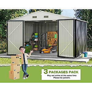 Greesum Outdoor Storage Shed 10FT x 8FT, Steel Utility Tool Shed Storage House with Door & Lock, Metal Sheds Outdoor Storage for Backyard Garden Patio Lawn, Gray