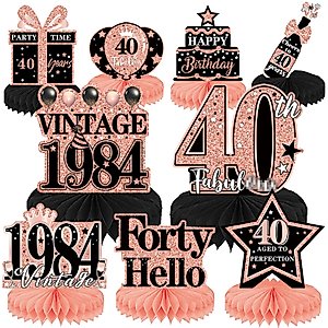 Elomy 40th Birthday Decorations Woman - 9PCS Vintage 40th Birthday Party Table Decorations Rose Gold Table Honeycomb Centerpiece Decorations Supplies for Forty Year Old Birthday Party Women
