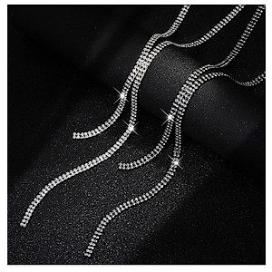 Sither Silver Crystal Necklace for Women Long Sweater Chain Statement Necklace for Wedding Jewelry for Dressy Winter Evening Party