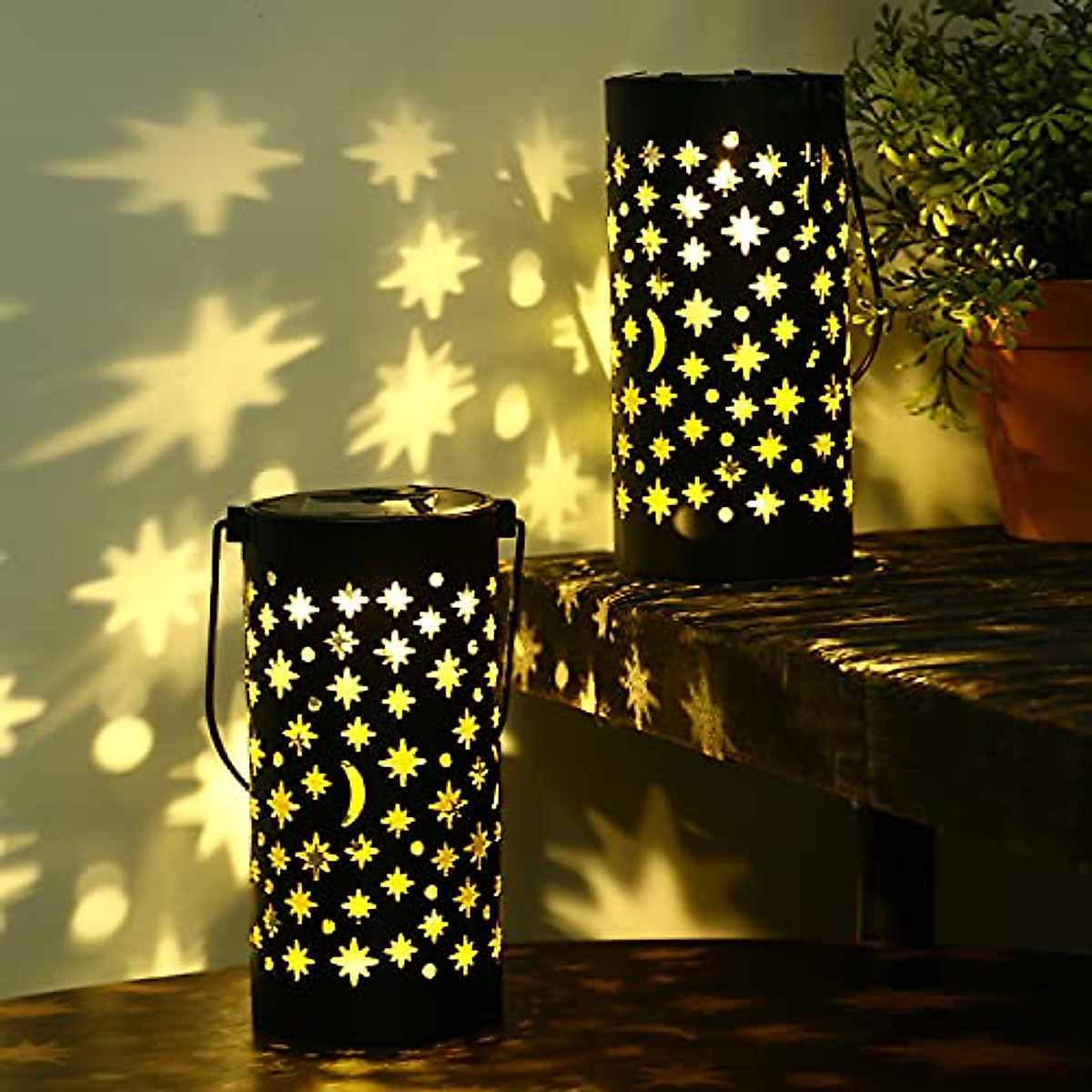 TZSSP Solar Pathway Lights Outdoor Solar Powered Garden Lights Metal Waterproof LED Path Hanging Solar Lights Star Moon Solar Landscape Lights Outdoor for Walkway, Garden, Patio, Lawn, Yard，6 Packs