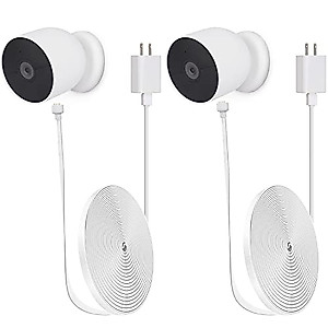 iTODOS 2 Pack 25Ft/7.5m Power Cord Compatible with Google Nest Camera (Battery) with USB Adapter,Weatherproof Outdoor Power Cable, Flat Charging Cable for Nest Camera(Battery) - White