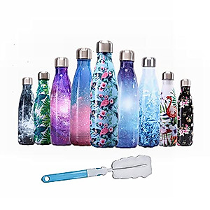 Galaxy Water Bottle, 17oz Stainless Steel Water Bottle, Double Wall Vacuum Insulated Reusable Leakproof BPA Free, 24 Hours Cold and 12 Hours Hot for School, Outdoor With Cleaning Brush, Purple Galaxy