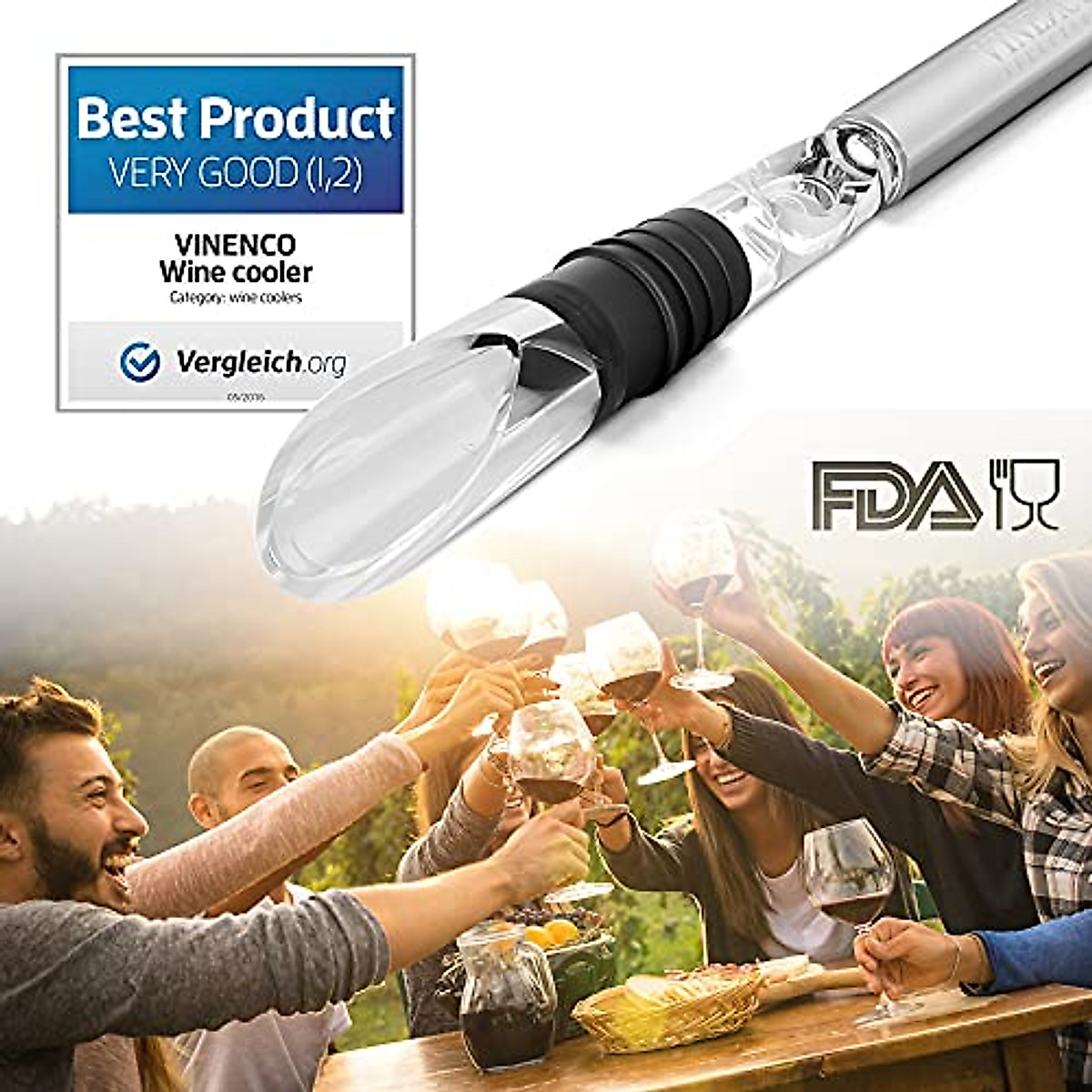 Wine Chiller Set + Foil Cutter, Stopper, Pouch, Ebook - Premium 3-in-1 Stainless Steel Bottle Cooler Stick Chill Rod, Decanting Aerator & Drip-Free Pourer | Design Bar Tasting Accessory Gift Men Women