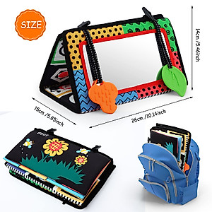 Baby Mirror Tummy Time Toys,High Contrast Crinkle Cloth Book Toys Visual Stimulation,Double Folding Baby Book Teething Toys,Sensory Toys Crawling Activity Mat Floor Mirror for Infants 3 6 12 Months