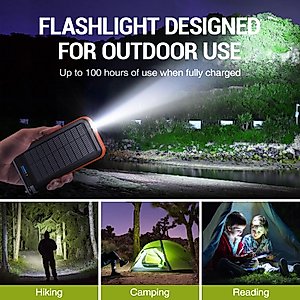 Solar Power Bank 36800mAh, Emergency FM Radio & Bluetooth Speaker, Built-in 2 Cables and Kickstand 15W Fast Charging LED Flashlight, USB C Input/Output Compatible with All Mobile Devices (Black)