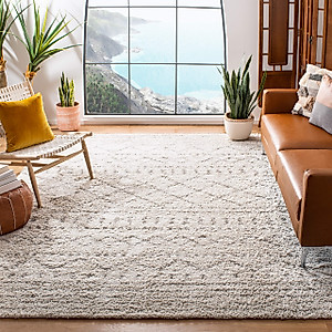SAFAVIEH Arizona Shag Collection Area Rug - 9' x 12', Ivory & Beige, Moroccan Design, Non-Shedding & Easy Care, 1.6-inch Thick Ideal for High Traffic Areas in Living Room, Bedroom (ASG741A)