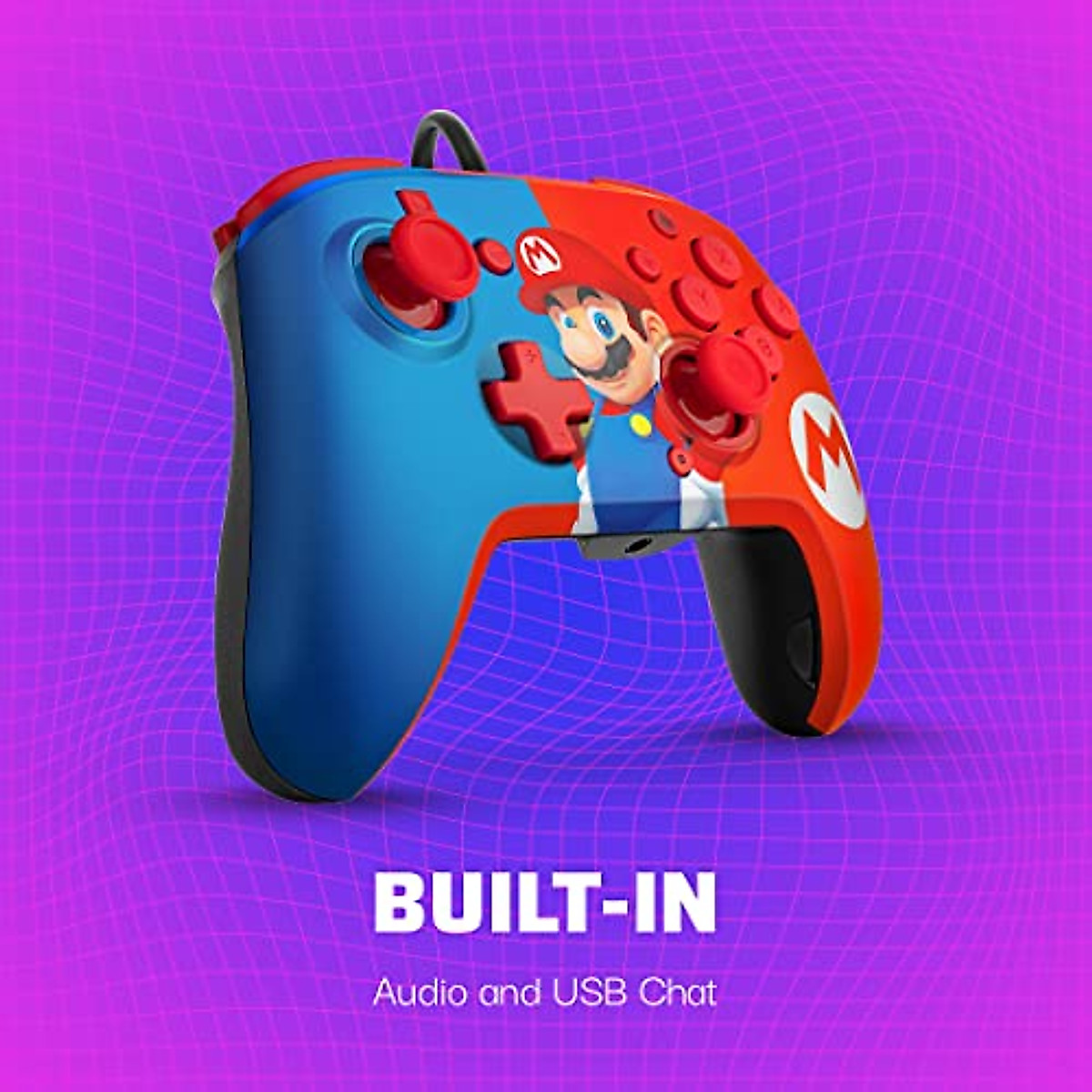 PDP REMATCH Enhanced Wired Power Nintendo Switch Pro Controller, Officially Licensed Switch Lite/OLED Compatible Gamepad, Customizable Programmable Buttons, Super Mario Power Pose (Red & Blue)
