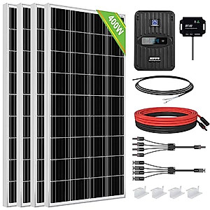 ECO-WORTHY 400 Watt 12 Volt Premium Solar Panel Kit :4pcs 100W Solar Panel+ 40A MPPT Charge Controller+ Bluetooth Module+ Mounting Z Brackets, 400W 12V Solar Power Off Grid System for Home, RV, Boat.