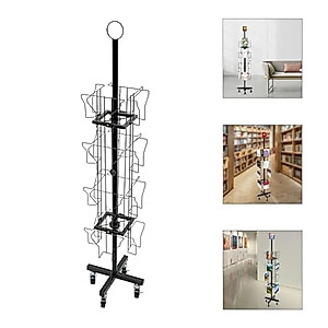Fichiouy 4FT Tall 16 Pockets Rotating Greeting Card Rack On Wheels, Pocket Rotating Holder Pocket Size(L*H): 15*10cm/5.91*3.94in (Black)