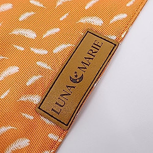 LunaMarie - Luxury Pet Birthday Bandanas -Premium & Silky Poly Fabric | 100% Handmade | Custom Shape Dual Layered (Orange Feathers, Small)