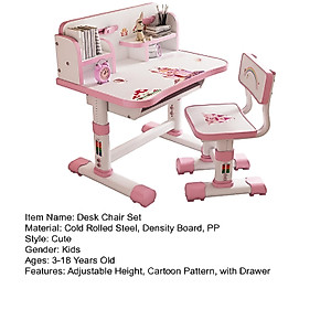 tulkdexi Kids Functional Desk,Scientific Separation, Children School Study Table Chair Set with Cartoon Pattern, Ergonomic Desk Chair with Large Writing Board Pink, 3888047