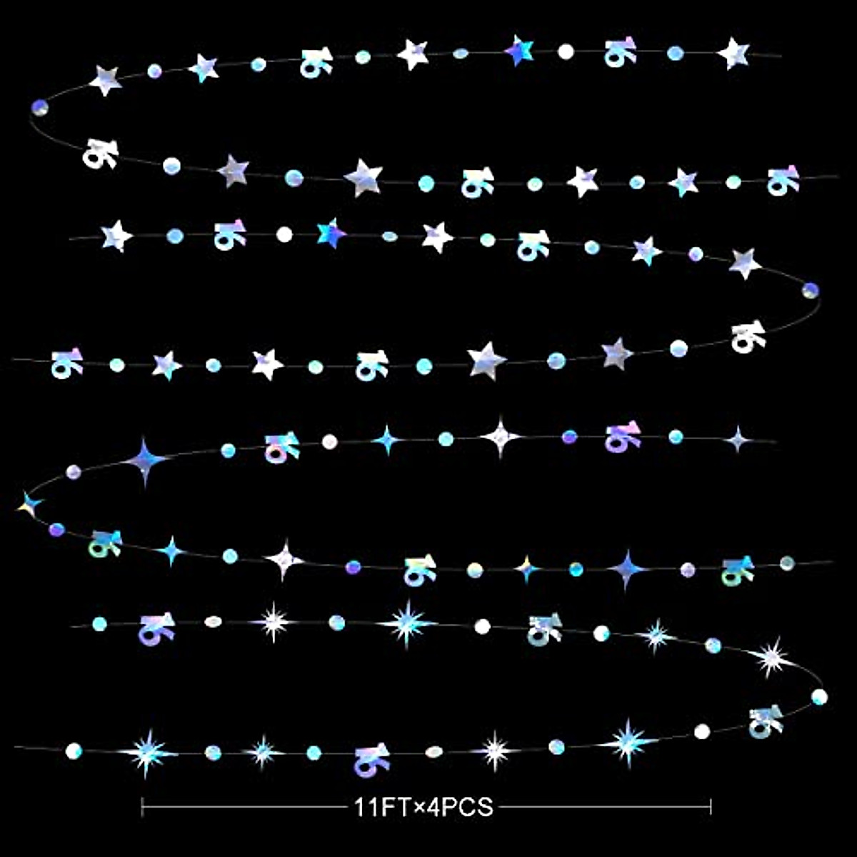 Iridescent Number 16 Circle Dot Twinkle Star Garland Kit Metallic Hanging Streamer Bunting Banner Backdrop Decorations for Girls 16th Birthday Sweet Sixteen Wedding Anniversary Bridal Shower Party