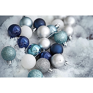 Valery Madelyn Christmas Tree Ornaments Set, 100ct Navy Blue and Silver Shatterproof Christmas Tree Decorations Bulk, 1.18 Inches Winter Wonderland Hanging Ball Ornaments for Xmas Trees Holiday Decor