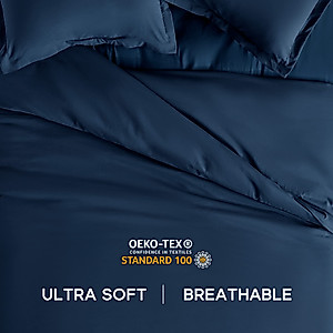 SONIVE Bedding Duvet Cover Set Super Soft and Breathable Double Brushed Microfiber 3 Pieces with Zipper Closure 8 Corner Ties (Navy, King)