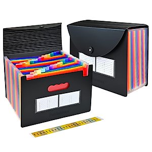 Foldermax 24 Pockets Expanding File Folder,Accordian File Organizer with Expandable Cover,Portable A4 Letter Size File Organizer,Desktop Accordion Folders,High Capacity Plastic Filing Folder Organizer
