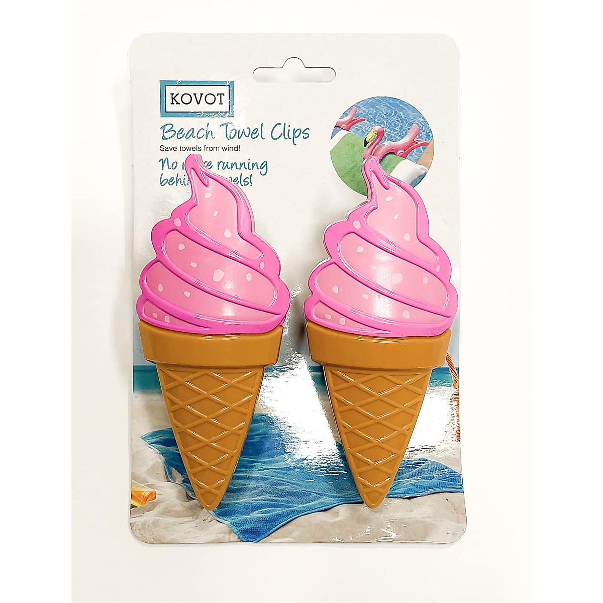 KOVOT Beach Towel Clips - Towel Holders for Beach Chairs, Patio or Pool Fence - Keeps Your Towel or Cloths from Blowing Away - Set of 4 Clips, Flip Flops