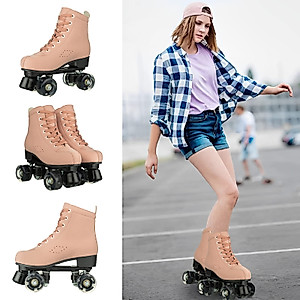 YYW Roller Skates for Women Classic Shiny PU Leather Double-Row Roller Skates for Indoor and Outdoor