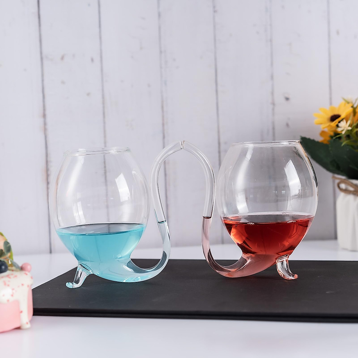 INTOWALK Vampire Wine Glass Cup With Built-in Straw Creative Fancy Fun Cocktail Glasses for Juice, Wine (300ml/10oz) - 2 Pack