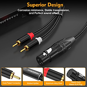 HOSONGIN XLR Female to Dual 2 RCA Male Y-Splitter Cable 3.3ft - Dual 2 RCA Male to 1 XLR Female Unbalanced Plug - Nylon Braided Jacket Gold-Plated Plug Double Shielding Cable, 3.3 Feet
