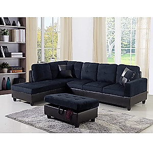 A Ainehome L Shape Sectional Sofa 104" Wide Living Room Furniture Set 3-Seat Sofa with Chaise Lounge and Storage Ottoman for Home Decor Apartment Office (Left Hand Facing, Midnight Blue)
