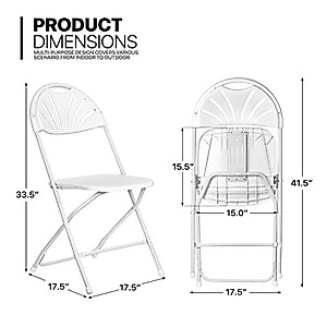 MoNiBloom White Plastic Folding Chair with Fan Back Stackable Lightweight Portable Commercial Outdoor Chair with Steel Frame for Events Dining Wedding Party Picnic Banquet, 10pcs