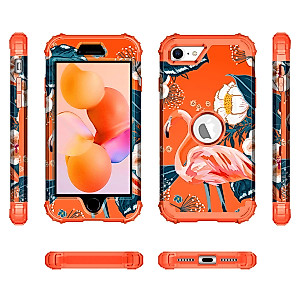 Rancase Three Layer Heavy Duty Shockproof Protection Flamingo Case for Apple iPhone SE 2022/2020 4.7 inch