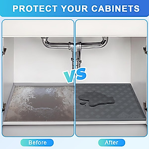 Under Sink Mat 22" x 19", Under Sink Mats for Kitchen Waterproof, Under The Sink Mat Waterproof for Bottom of Kitchen Sink, Silicone Under Sink Liner Tray, Under Sink Protector Mats(Dark Grey)