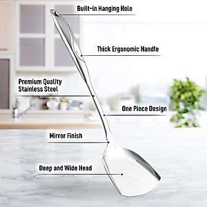 Zulay Kitchen Wok Spatula - Wok Utensils - Stainless Steel Metal Wok Spatula - Wok Accessories - Wok Tools for Cooking - Kitchen Wok Spatula - Metal Kitchen Accessories - 14.8” Wok Spatula