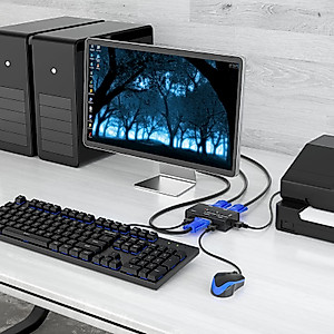 Yinker VGA KVM Switch, 2 Port USB VGA KVM Switch w/2 KVM Cables & 3 USB Hubs for 2 Computers Share One Monitor Keyboard Mouse