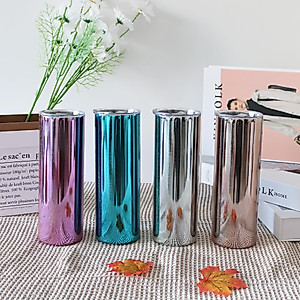 VEVELU 25 Pack 20 oz Stainless Steel Mirror Surface Glitter Sublimation Tumbler Blank with Straws Double Wall Insulated