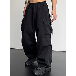 JMIERR Men's Casual Parachute Pants Wide Leg Trousers Beam Feet Harem Baggy Cargo Pants for Trendy Street Wear,US 36(L),Black