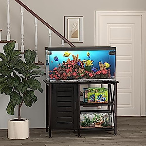 Herture 40-50 Gallon Fish Tank Stand, Aquarium Stand with Cabinet Accessories Storage, Heavy Duty Metal Frame, 40.55" L*18.89" W Tabletop, 850LBS Capacity, Black PG02YGB