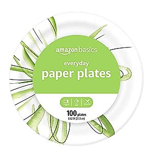 Amazon Basics Everyday Paper Plates, 9 Inch, Disposable, 100 Count