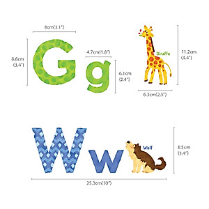 DECOWALL DS8-1608 Watercolour Animal Alphabet ABC Kids Wall Stickers Decals Peel and Stick Removable for Nursery Bedroom Living Room Art murals Decorations
