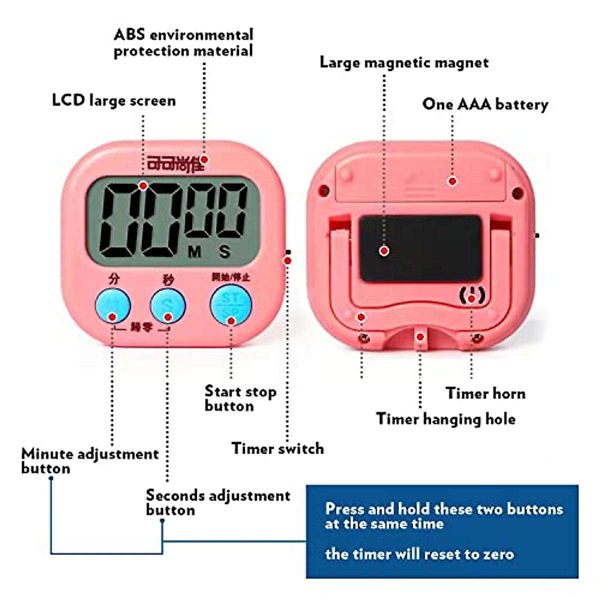 Digital kitchen timer, big screen, big numbers, simple operation, used for cooking oven office work and children's learning or games(Pack of 4 and 6 pieces) (White, 6)