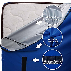 Twin Mattresses Bag for Moving Storage Protector, Waterproof Reusable Mattress Cover with Heavy Duty 8 Handles Water Resistant Zipper Closure and 2 Adjustable Straps, Bright Blue