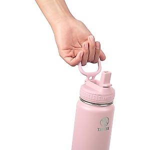 Takeya Actives Insulated Stainless Steel Water Bottle with Straw Lid, 32 Ounce, Blush & Actives Insulated Stainless Steel Water Bottle with Spout Lid, 32 Ounce, Bluestone
