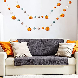 2 Pieces Fall Felt Pumpkin Ball Garland Orange Felt Ball Banner Fall Autumn Felt Ball Pom Pom Garland Felt Pumpkin Garland Decor for Fall Autumn Thanksgiving Home Hanging Party Favors, 70.9 Inches