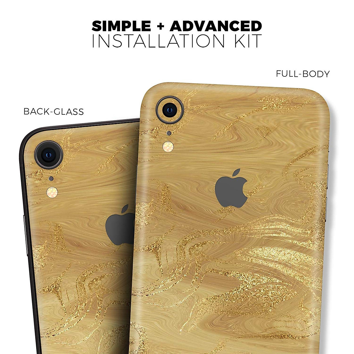 Design Skinz Molten Gold Digital Foil Swirl V5 Protective Vinyl Decal Wrap Skin Cover Compatible with The Apple iPhone XR (Screen Trim & Back Glass Skin)