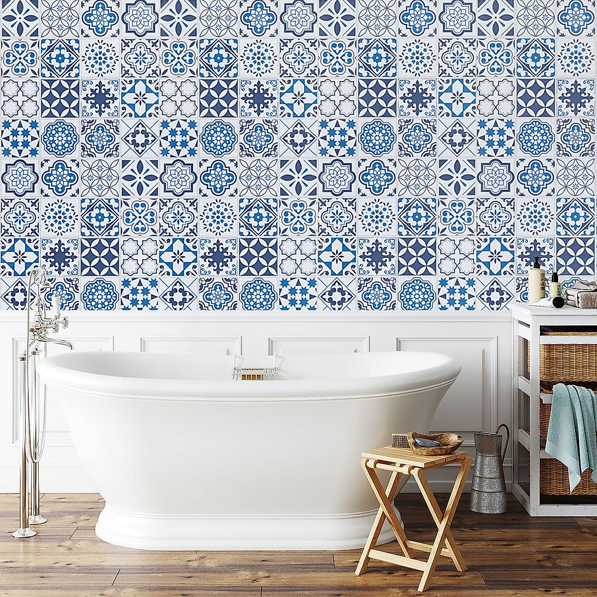 197"x 17.7"Blue Pattern Contact Paper Glossy Surface Waterproof Contact Paper Decorative Self Adhesive for Kitchen Bathroom Counters Removable Counter Paper Peel and Stick Wallpaper Easy to Clean