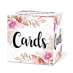 Pink floral Card Box – 8”8”8” Gift Or Money Box Holder for Wedding,Baby or Bridal Shower,Birthday, Graduation,Engagement, Party Favor, Decorations, 1 Set(hezi-A004)