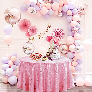 Pufogu 50" Round Pink Sequin Tablecloth Glitter Pink Table Cloths for Birthday Wedding Bridal Baby Shower Party Decorations