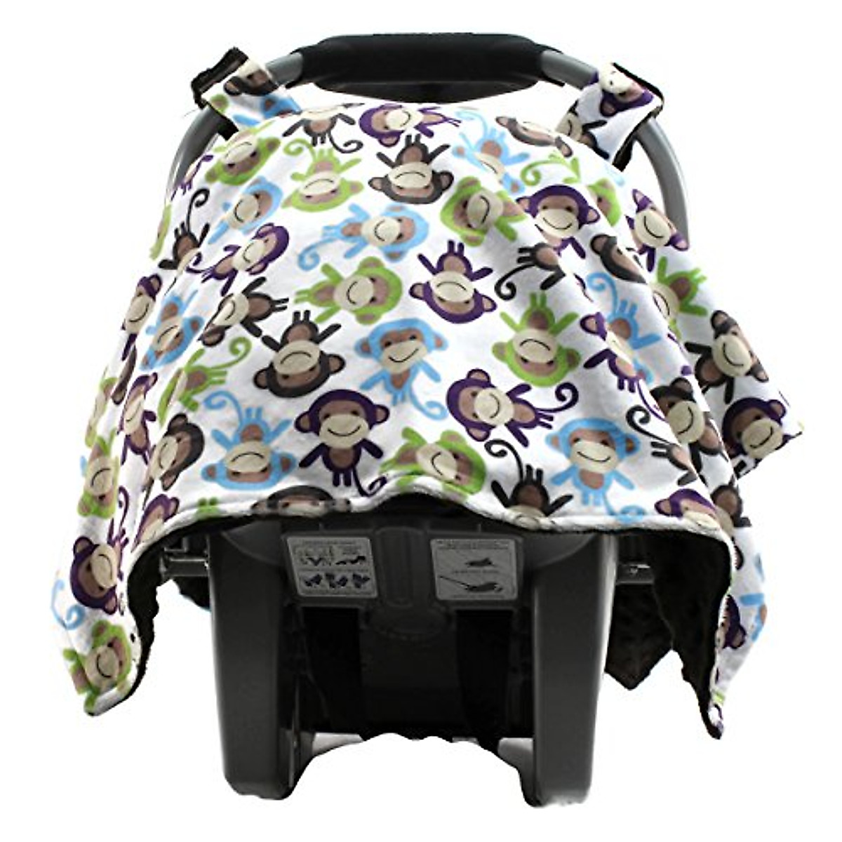 Dear Baby Gear Deluxe Car Seat Canopy - Double Layer Infant Car Seat Cover - Soft and Breathable - Multi Colored Mischievous Monkeys Print/Brown Dot - 30" x 40"