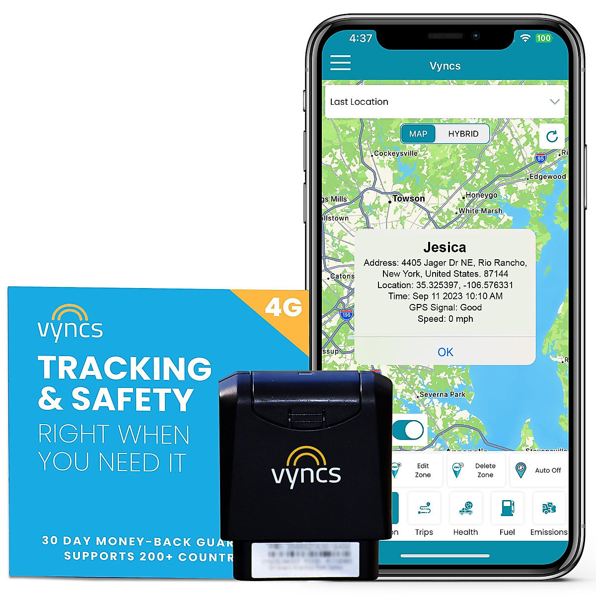 VyncsPro 4G No Monthly Fee 60 Seconds GPS, Live Map, Trip Replay, OBD GPS Tracker for Cars, Real Time GPS, 1 Year Data SIM, Teen Driving Alert Car Health Recall Fuel Report Activation Fee Reqd