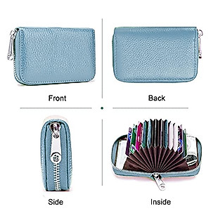 EASTNIGHTS RFID Credit Card Holder Genuine Leather Credit Card Wallet with Zipper (sky blue)